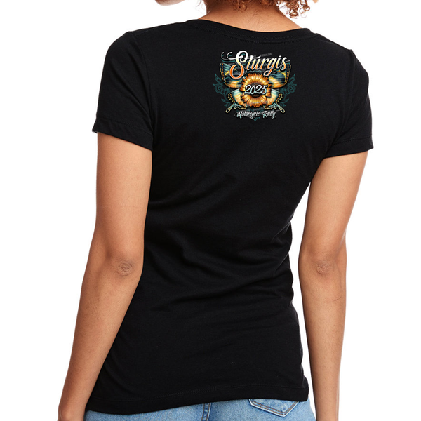 Ladies Jr. Cut 2025 Sturgis Motorcycle Rally Butterfly V-Neck Shirt ...